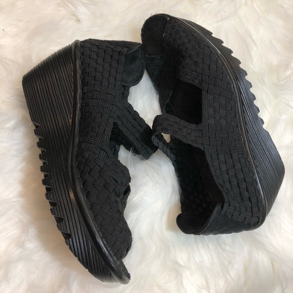 bernie mev. | Shoes | Bernie Mev Black Woven Peep Toe Mary Jane Wedge ...